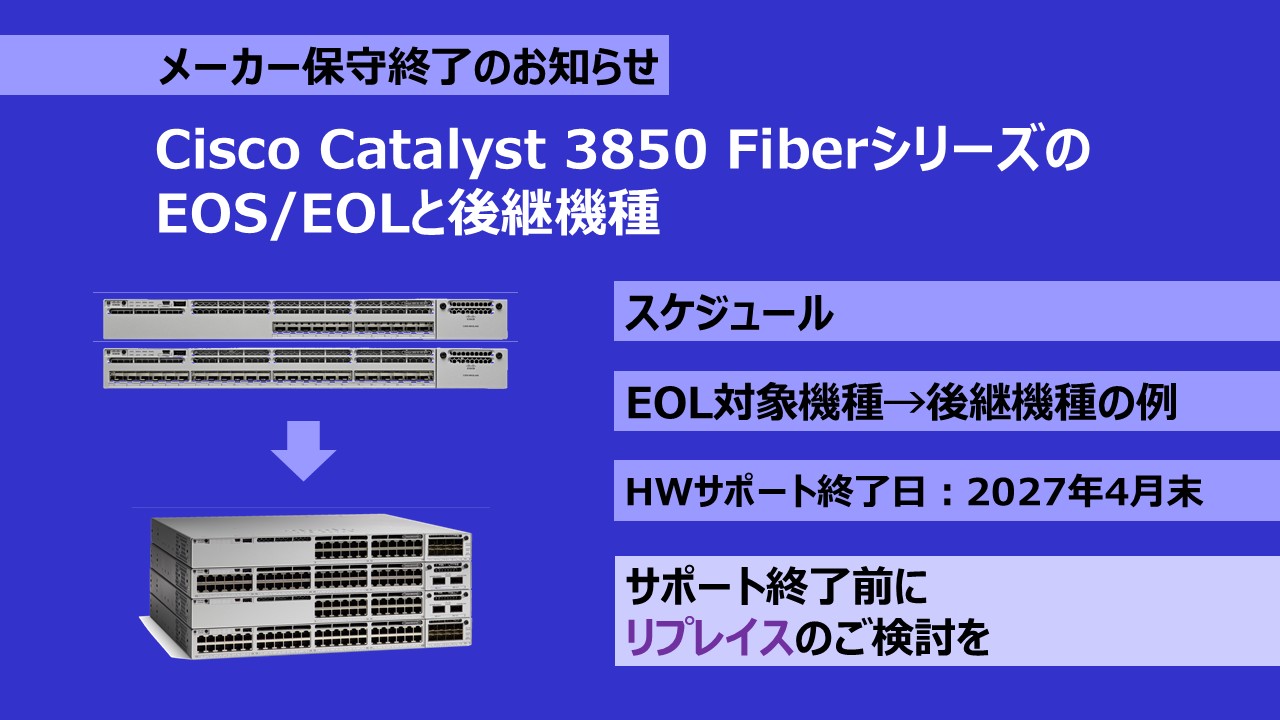 Cisco Catalyst 3850 FiberシリーズのEOS/EOLと後継機種 | NTTデータ ルウィーブ ネットワークコンシェルジュ
